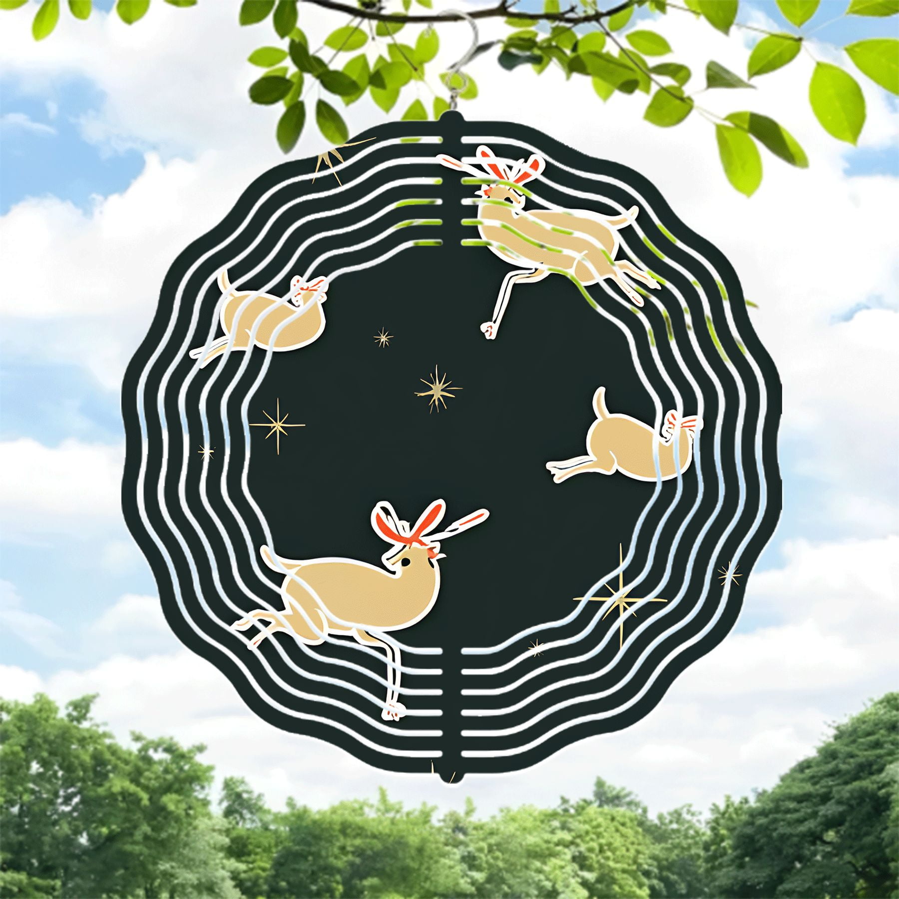 Whimsical Metal Hanging Wind Spinners with Festive Reindeer Design ...
