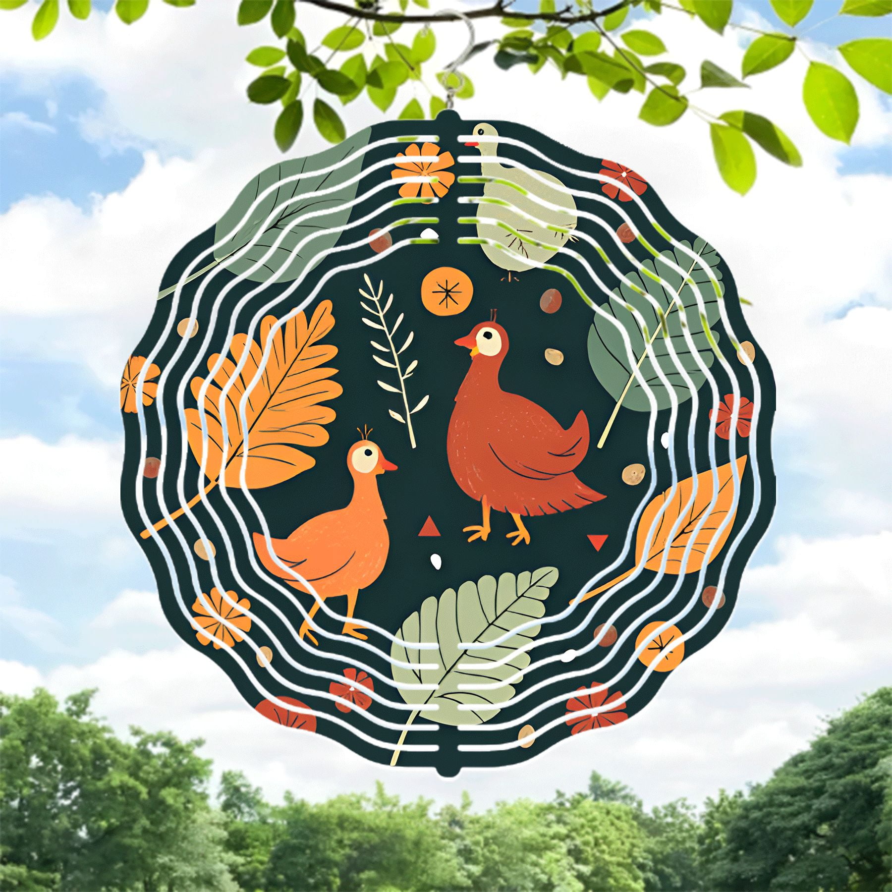 Whimsical Metal Hanging Wind Spinners with Stylized Birds & Nature ...