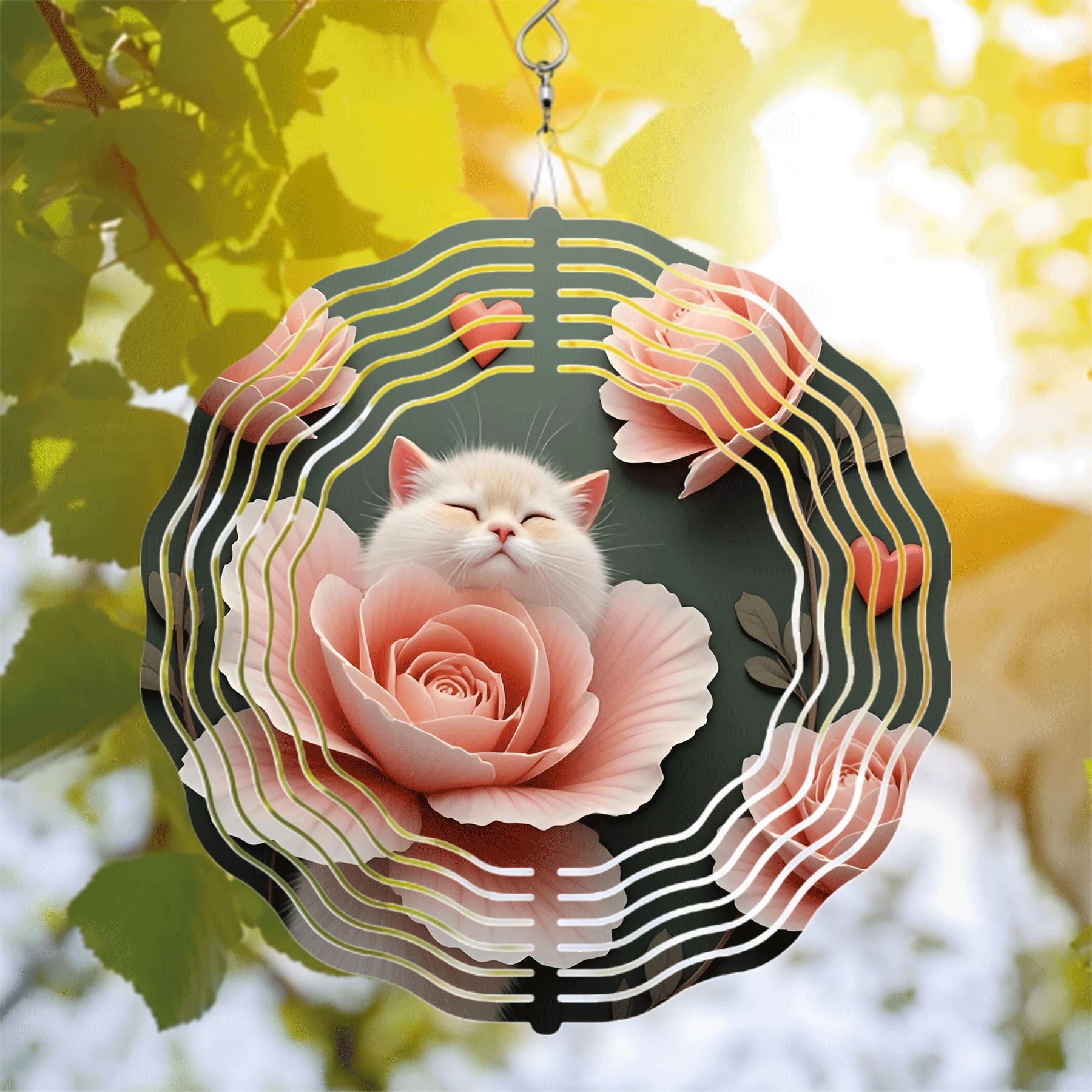 Whimsical Metal Wind Spinner with Fluffy Cat in Design - Beautiful ...