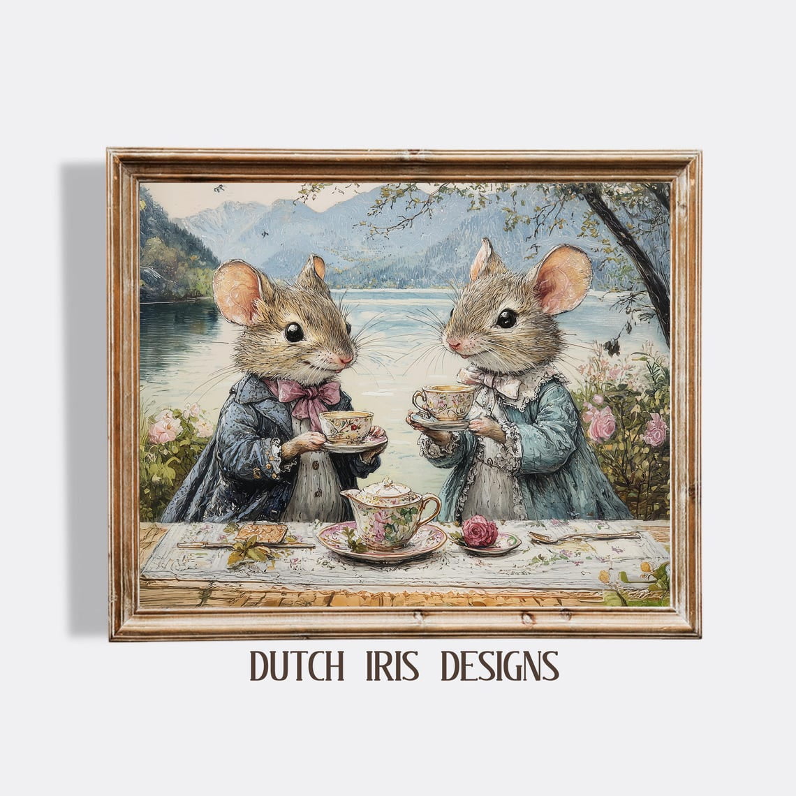Whimsical Mice Tea Party By The Lake, Vintage Animal Art, Cottagecore ...