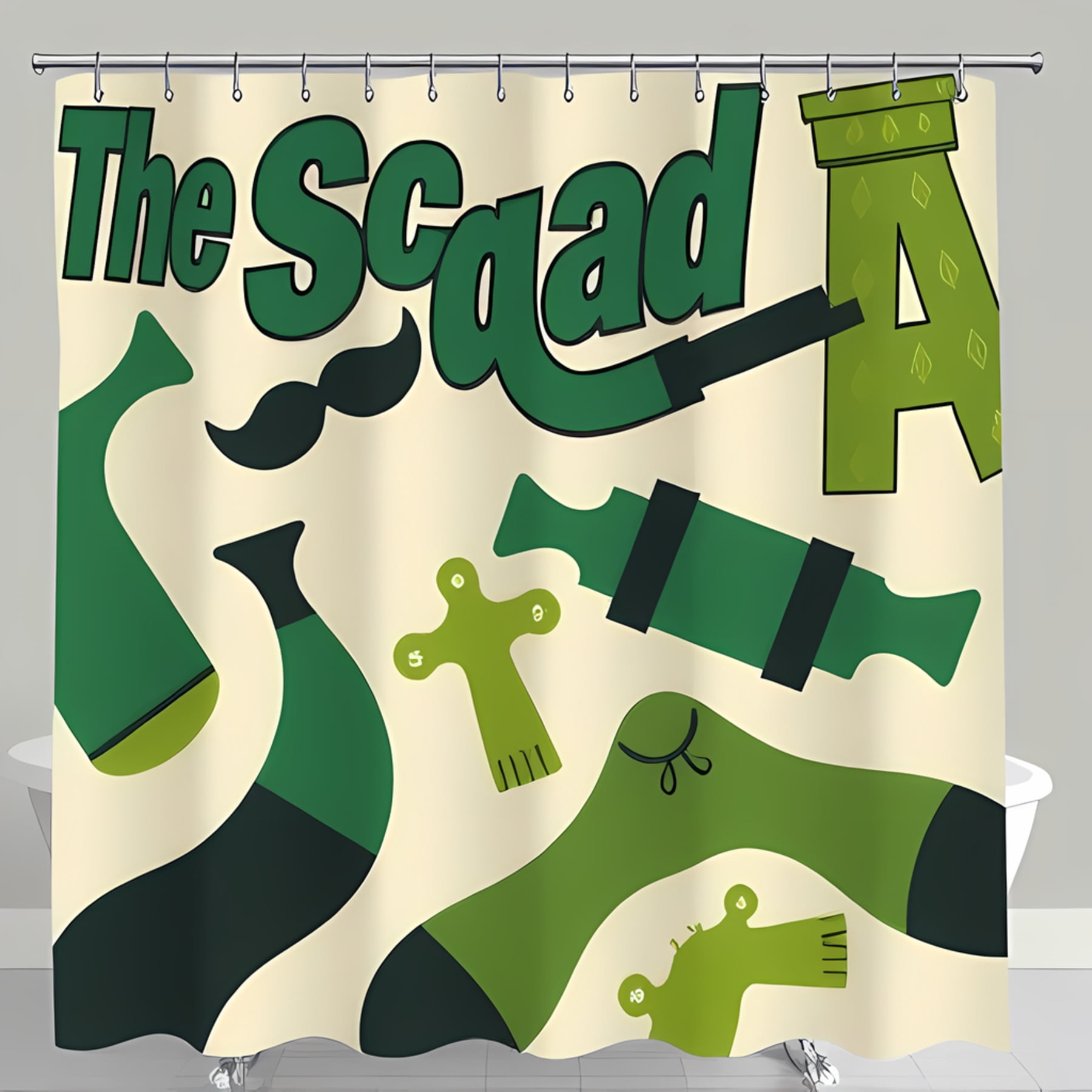 Whimsical Mid-Century Modern Shower Curtain with Abstract Green Shapes ...