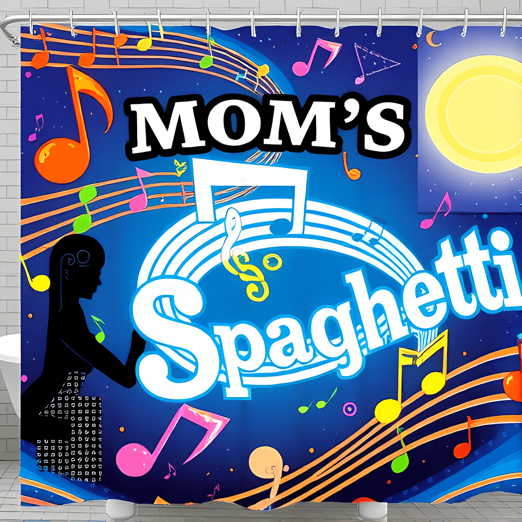 Whimsical "Mom's Spaghetti" Shower Curtain with Musical Notes Fun ...
