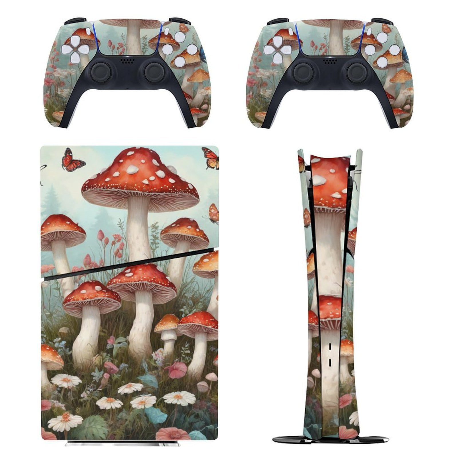 Whimsical Mushroom Fantasy Console Skin Bundle for PS5 Pro Slim Disc ...