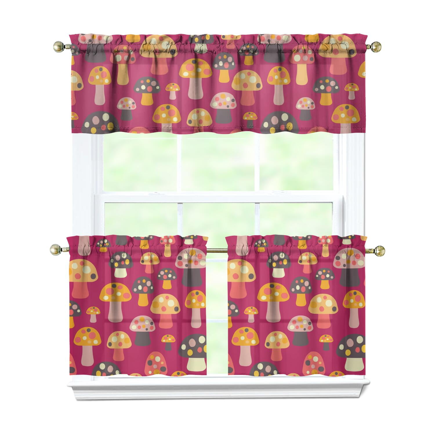 Whimsical Mushroom Kitchen Curtains Set, Botanical Mushroom and ...