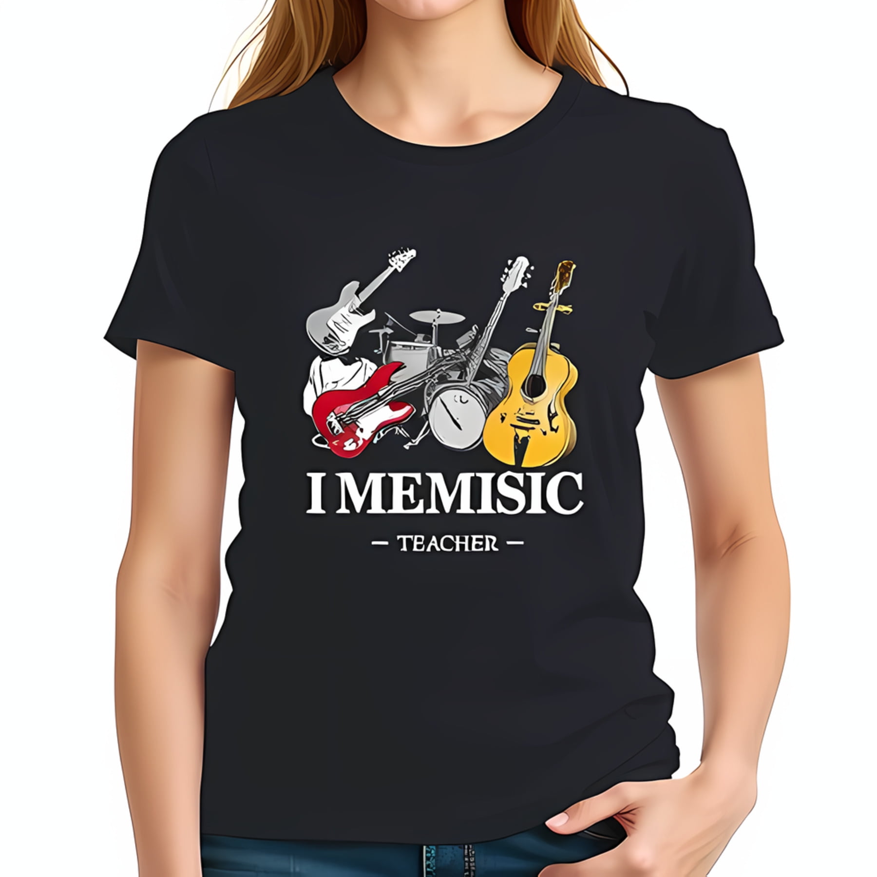 Whimsical Musical Instruments Graphic T-Shirt for Music Teachers - Navy ...