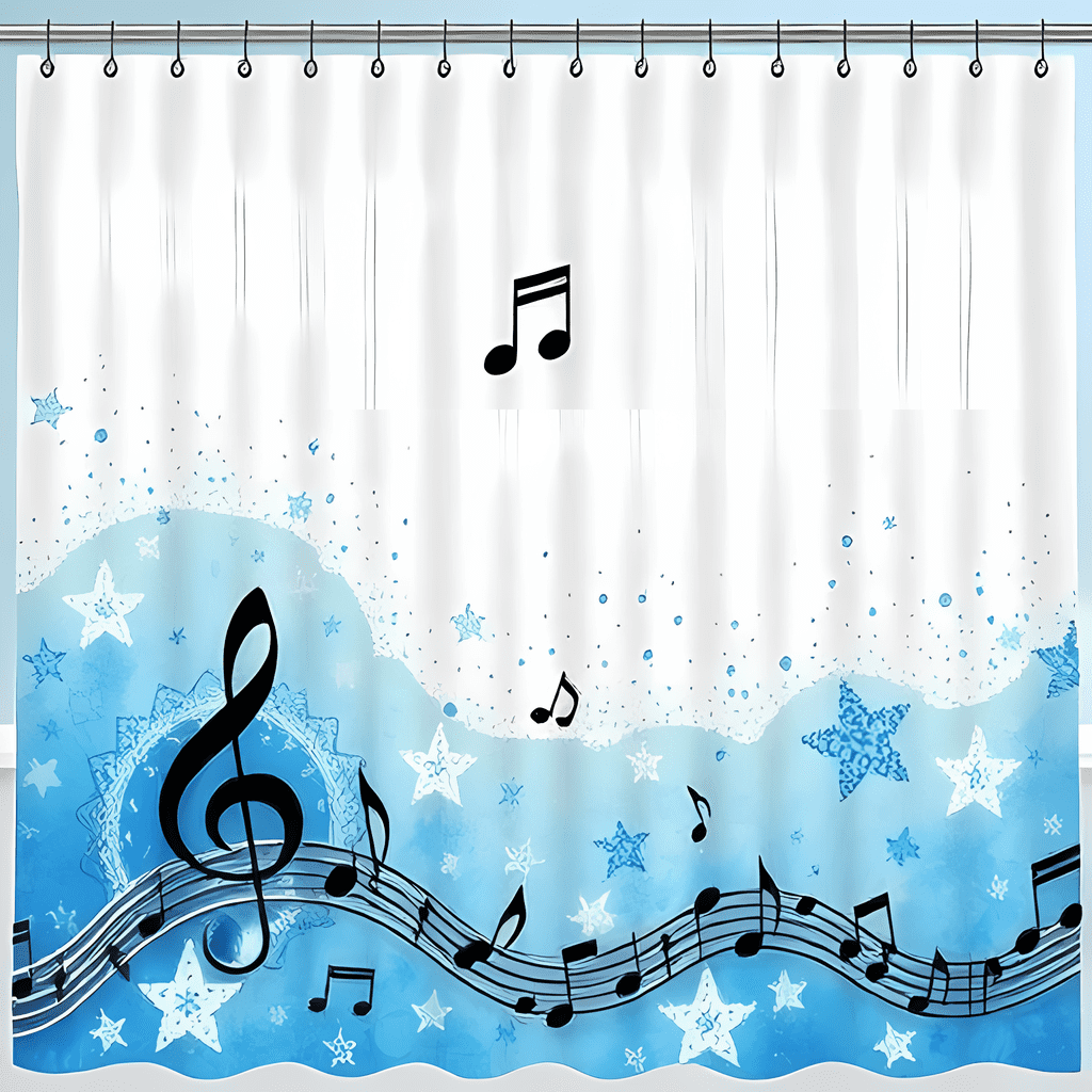 Whimsical Musical Notes & Stars Shower Curtain - Light Blue Watercolor ...