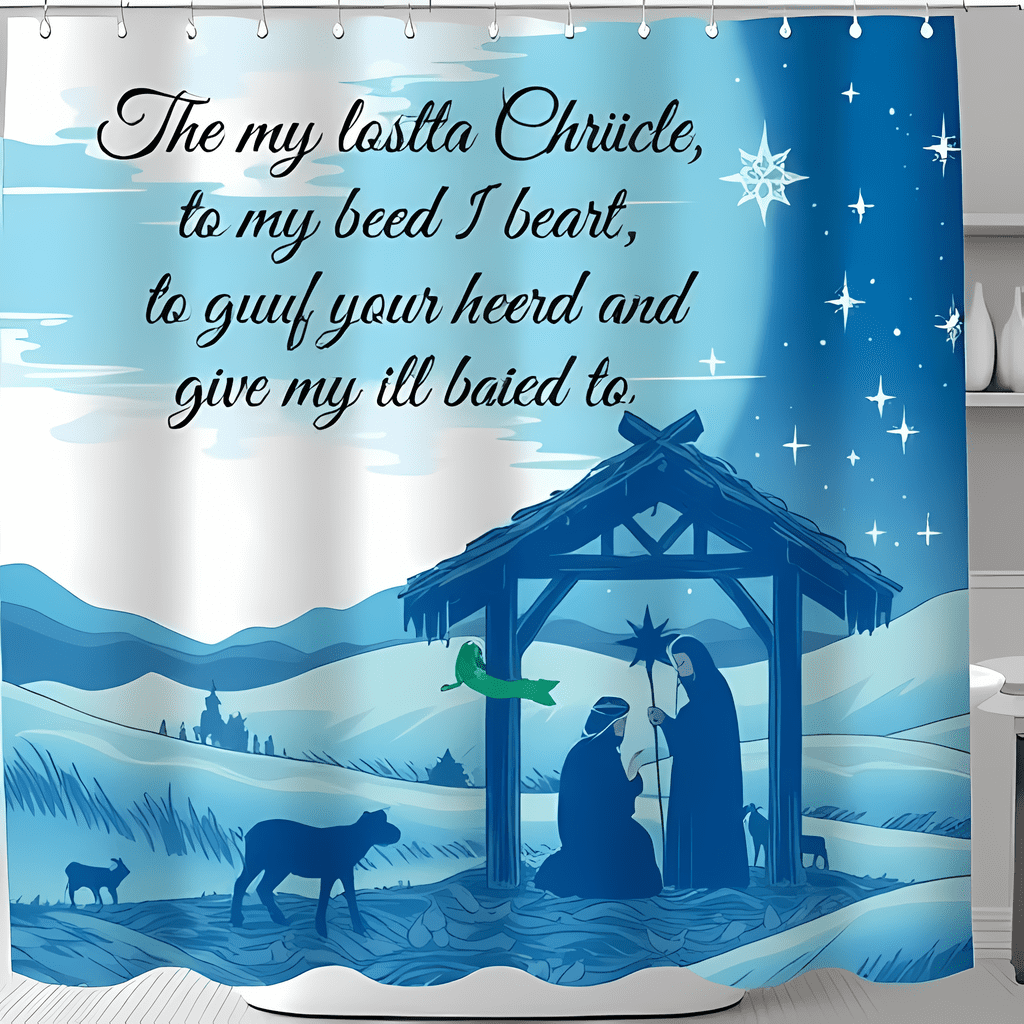 Whimsical Nativity Scene Shower Curtain - Charming Folk-Art Design with ...