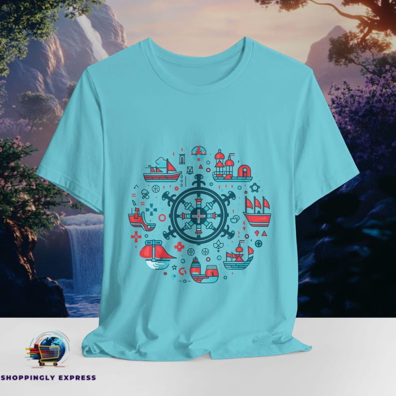 Whimsical Nautical Mandala Tee – Cute Boat Anchor Red Blue Ocean ...
