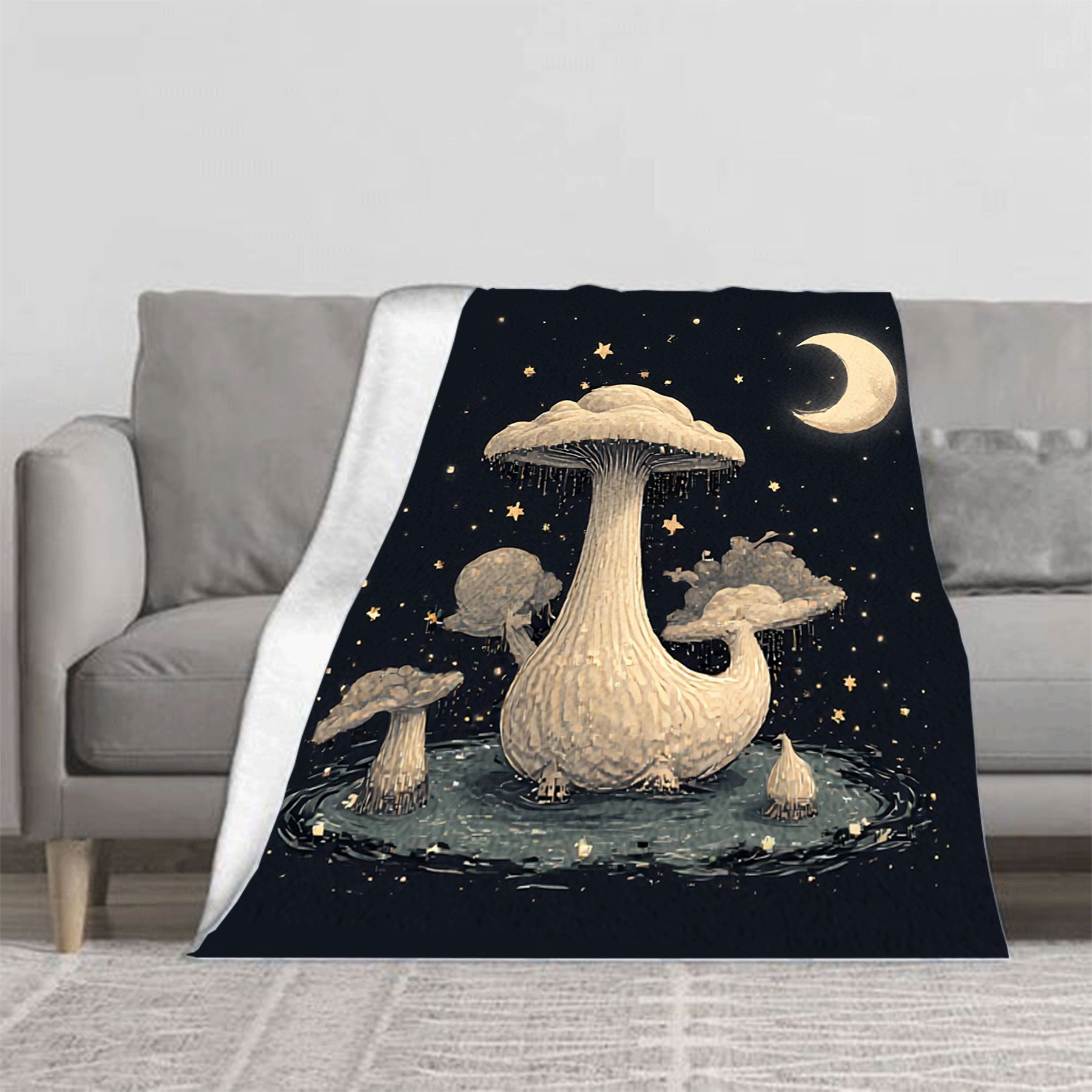Whimsical Night Scene Flannel Blanket - Soft Cozy Design with ...