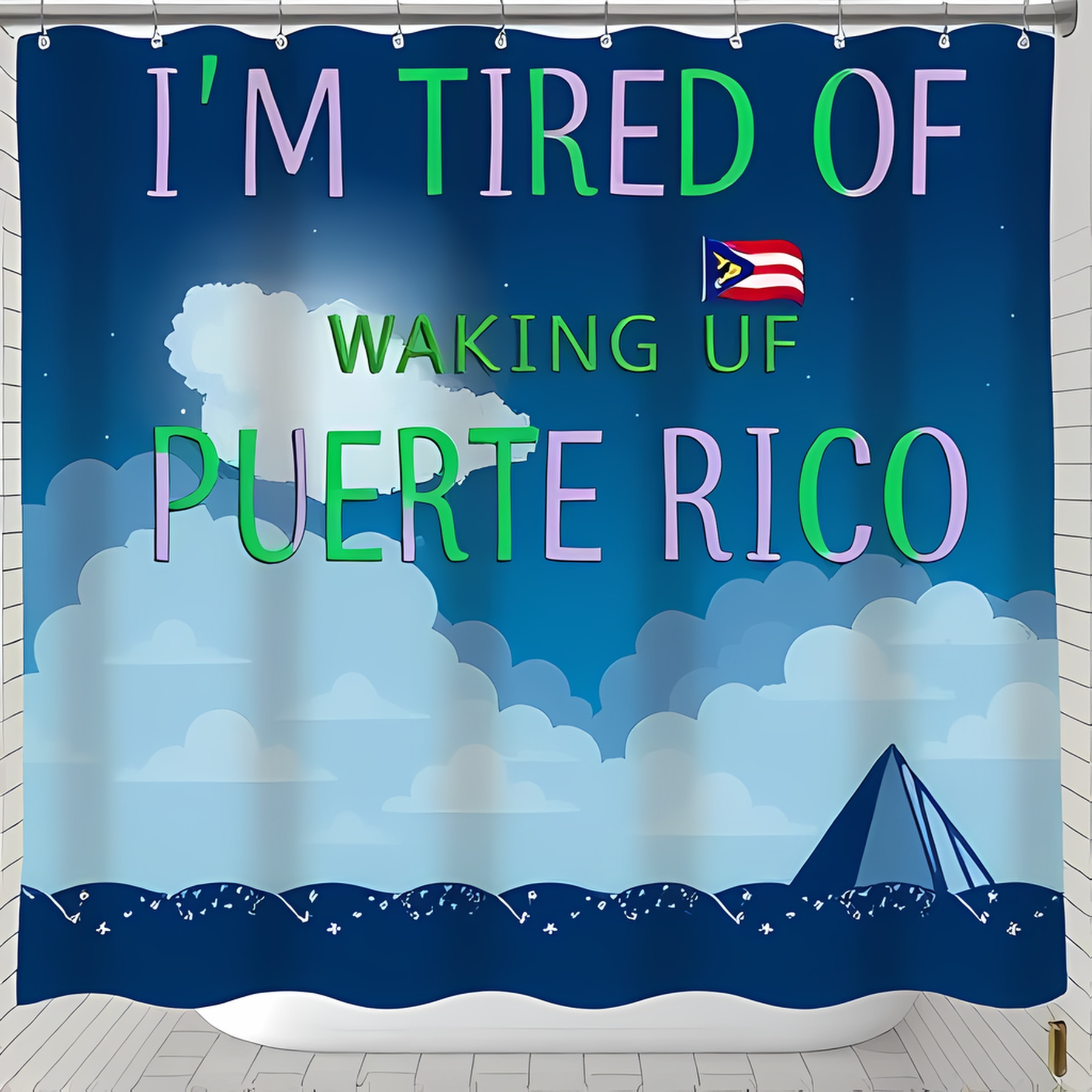 Whimsical Nighttime Shower Curtain with Sailboat & Puerto Rico Flag ...