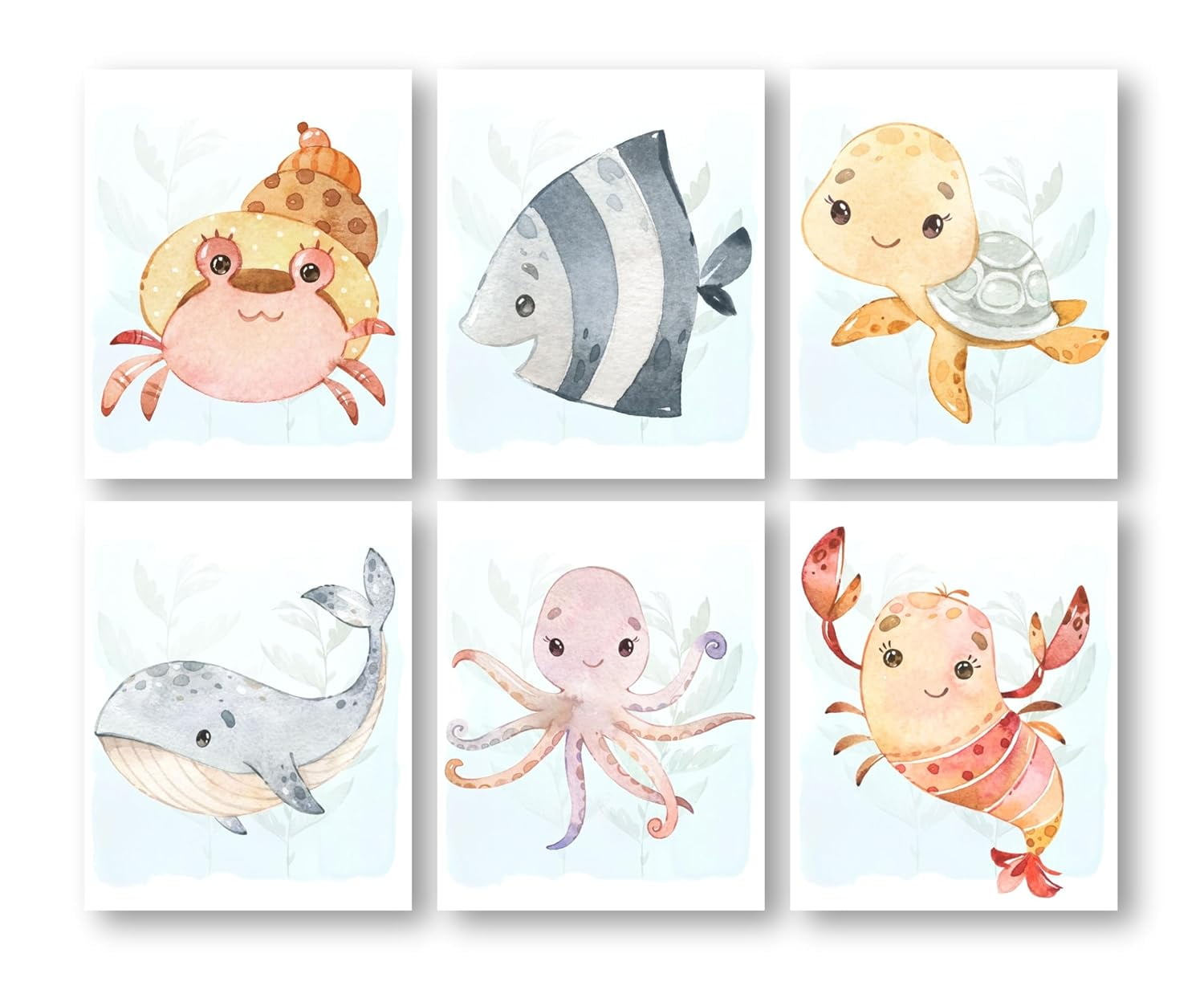 Whimsical Ocean Animal Art Prints - Set of 6 Unframed 8x10 or 11x14 ...
