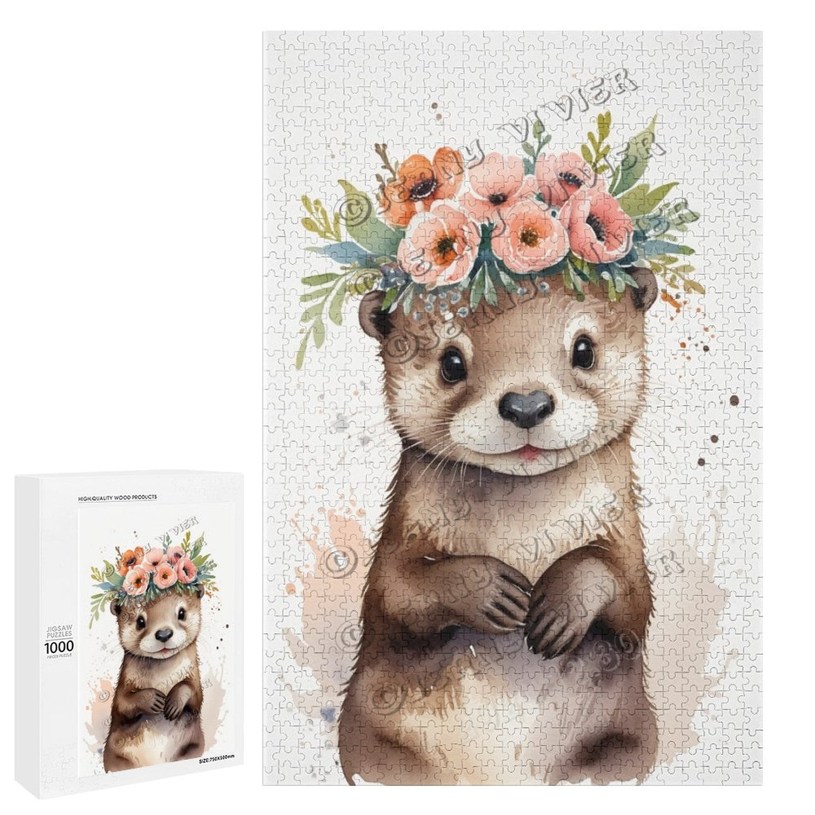 Whimsical Otter With Flower Crown Puzzle – 1000 Piece Wooden Jigsaw ...
