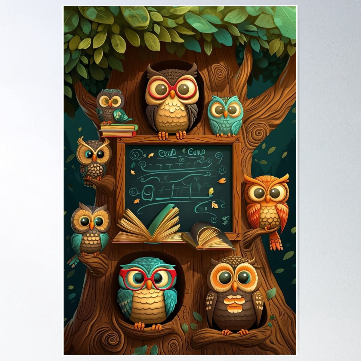 Whimsical Owl Classroom Poster Wall Art, Modern Wall Decor For Living ...