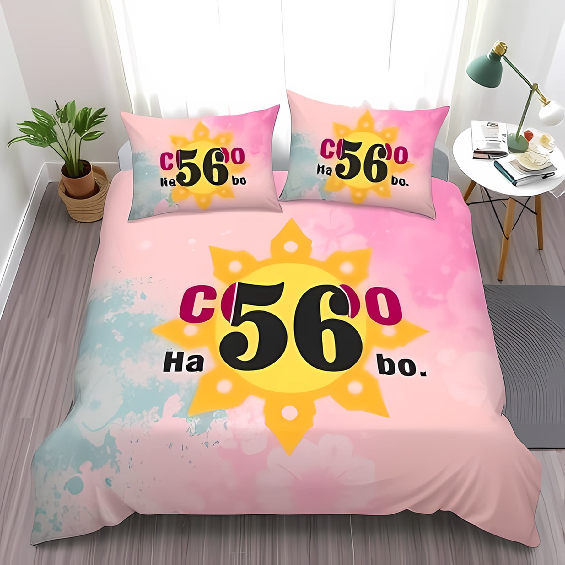 Whimsical Pastel Pink 3-Piece Duvet Cover & Pillowcase Set with Playful ...