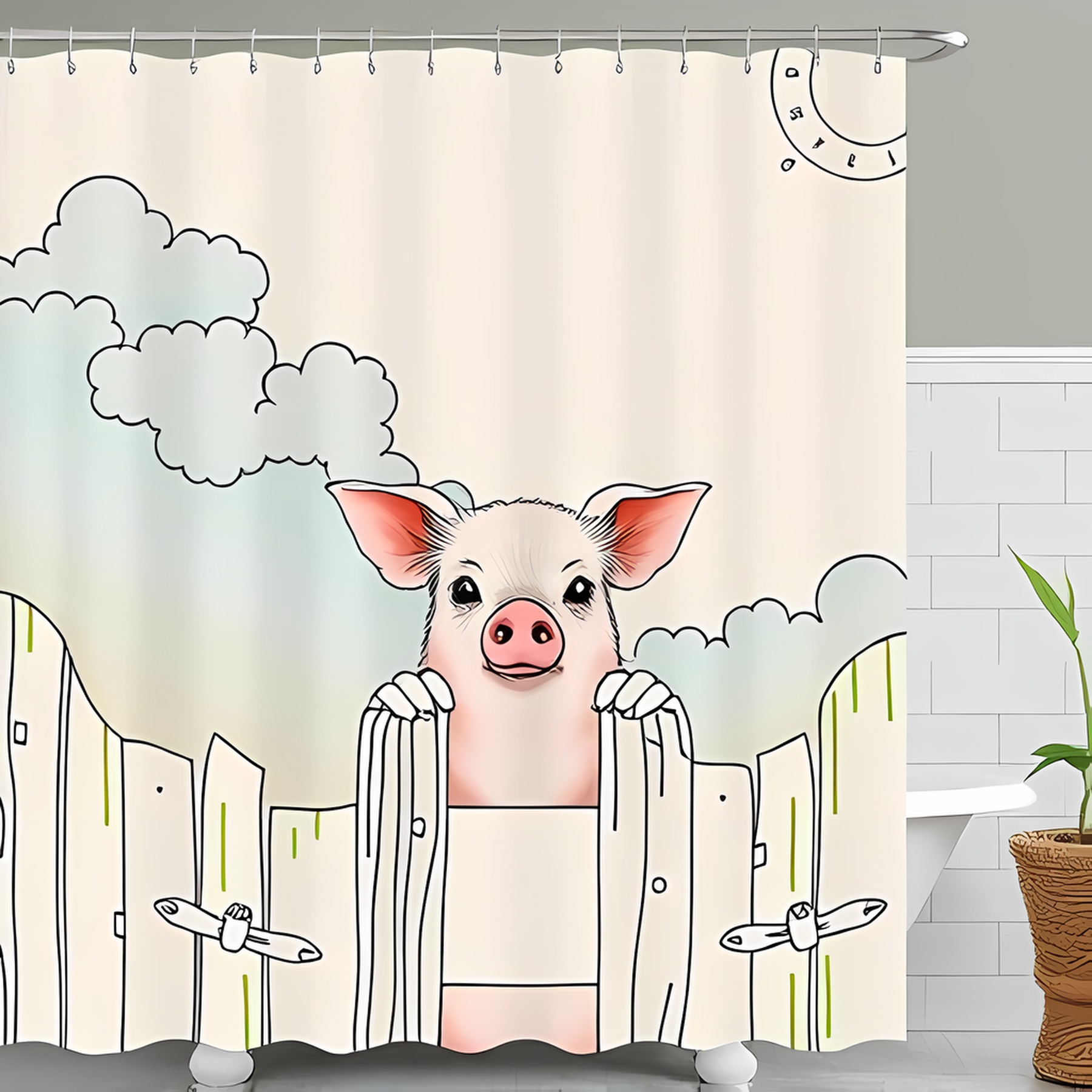 Whimsical Pig Shower Curtain - Charming Rustic Design with Pastel ...