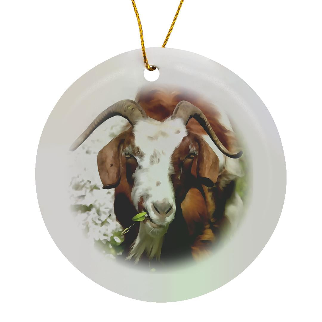 3drose, Whimsical Portrait Horned Goat, Circle Porcelain Ornament ...
