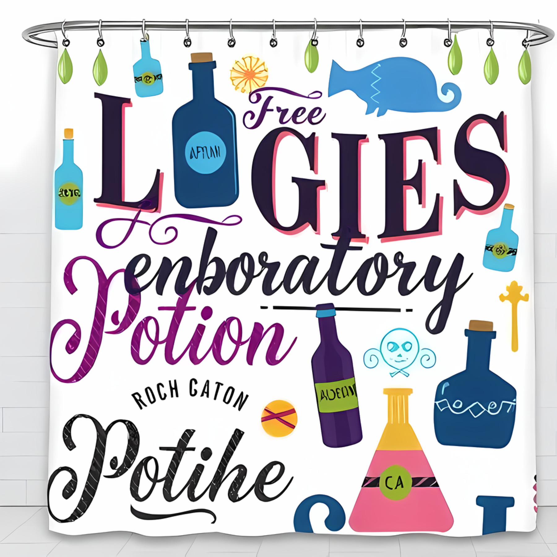 Whimsical Potion Bottle Shower Curtain Magical Logies Laboratory Design ...