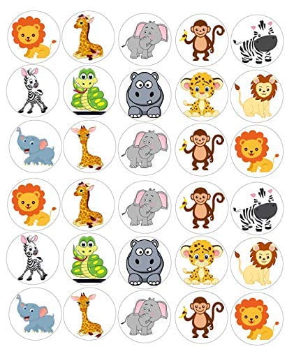 Whimsical Practicality Safari Jungle Animals Edible Icing Image Cupcake ...