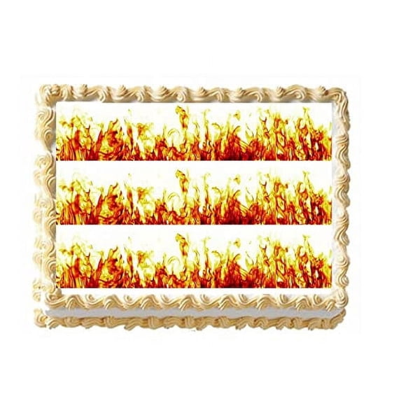 Whimsical Practicality's Fire and Flames Strips Edible Icing Image Cake ...