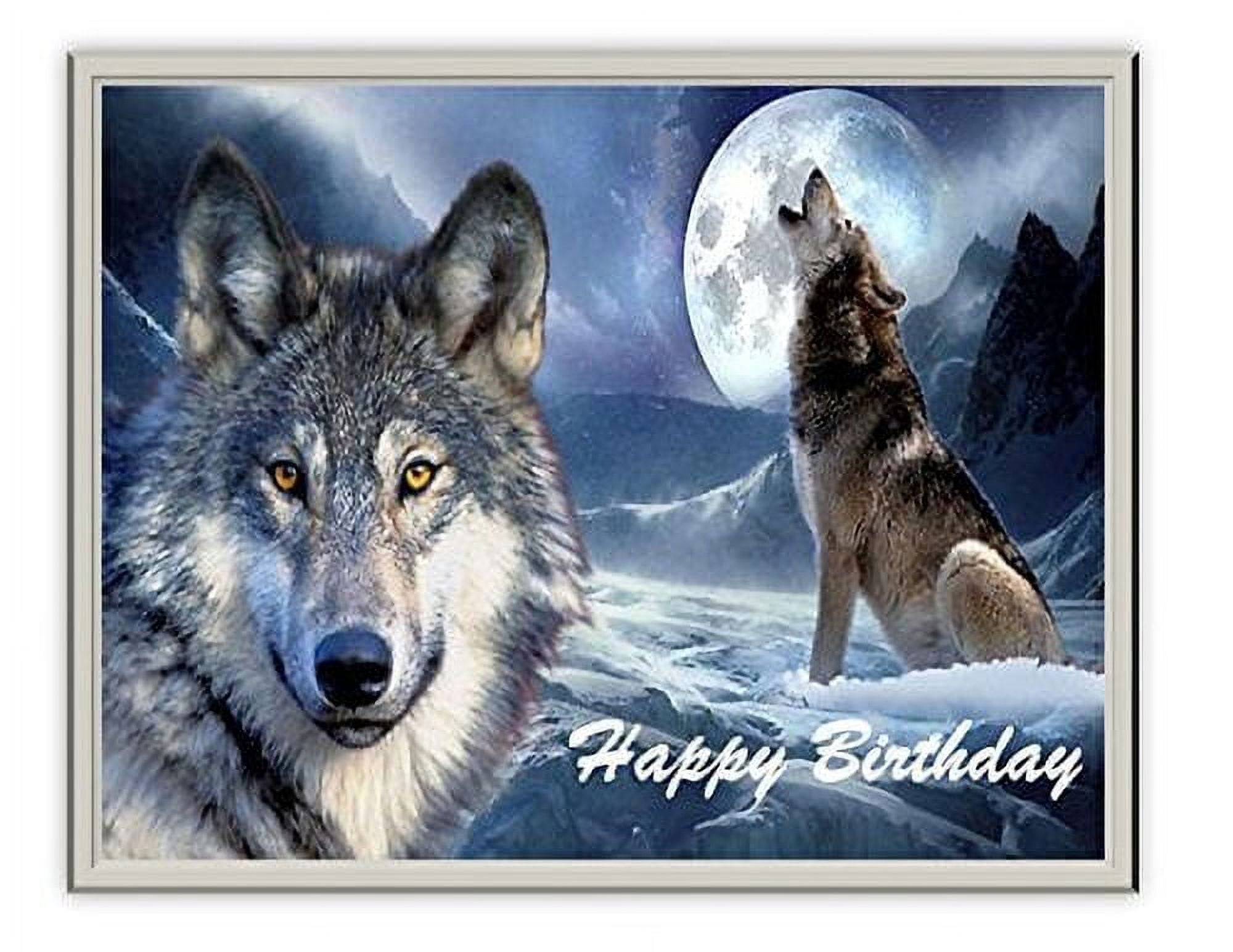 Whimsical Practicality's Grey Wolf Howling at Moon Edible Icing Image ...