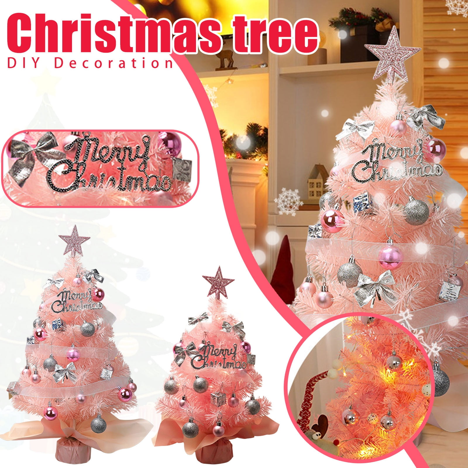 Whimsical Pre-lit Mini Pink Christmas Tree with Charming Decorations ...