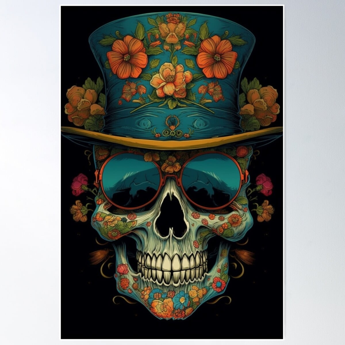 Whimsical Psychedelic Skull Madhatter Skeleton Art Graphic Design V.41 ...