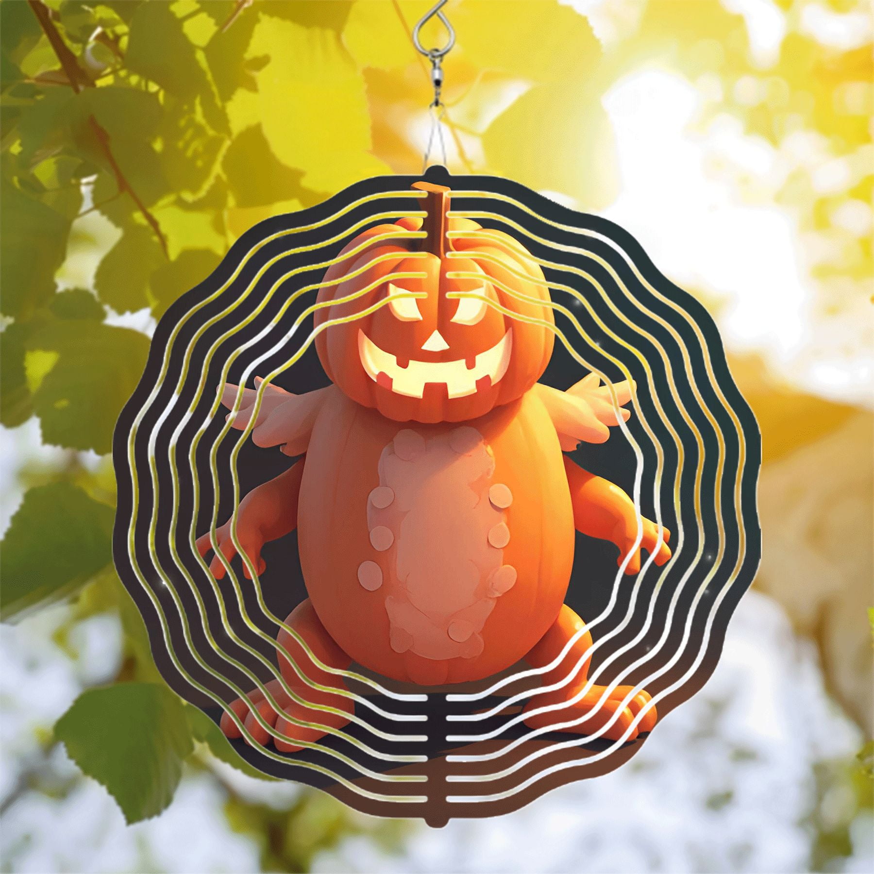 Whimsical Pumpkin Metal Hanging Wind Spinner & Chime - Vibrant Orange ...