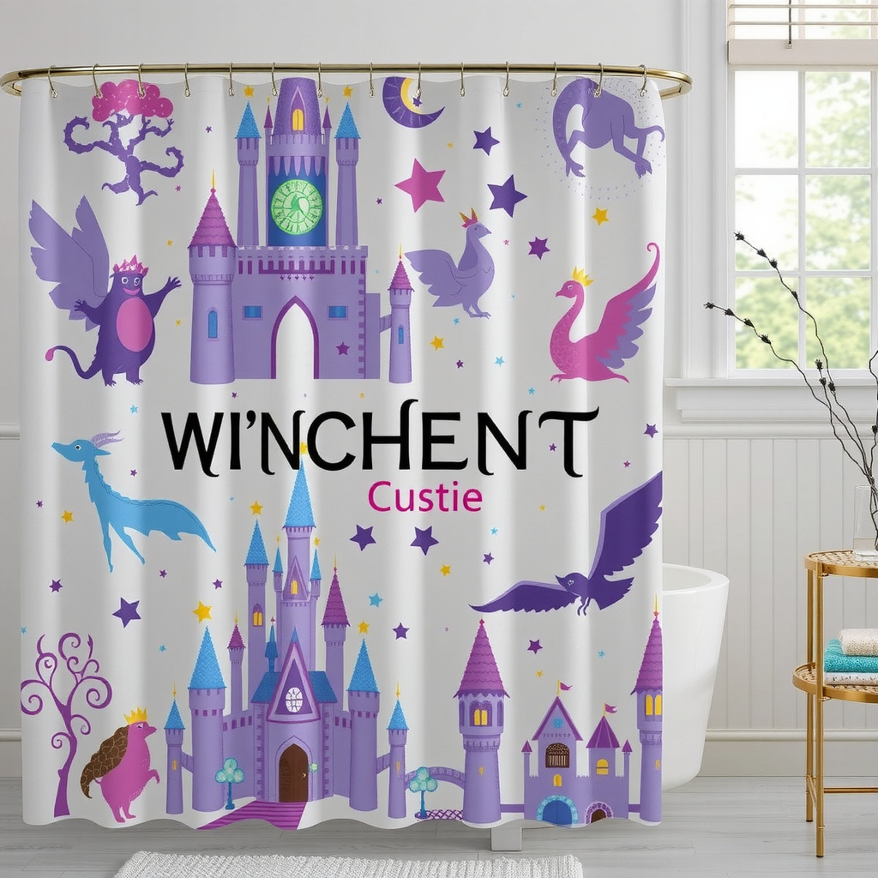 Whimsical Purple Castle Shower Curtain with Magical Creatures - Walmart.com