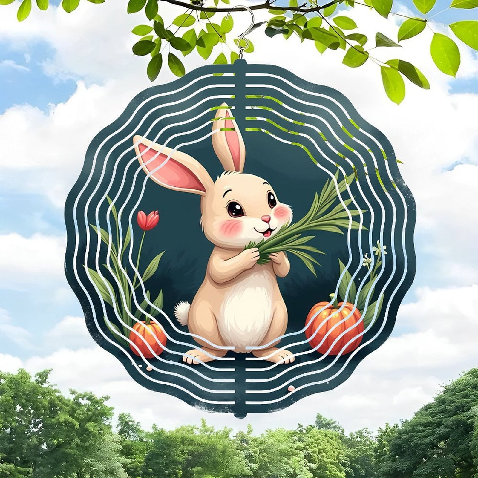 Whimsical Rabbit Metal Hanging Wind Spinner - Cheerful Garden Decor ...