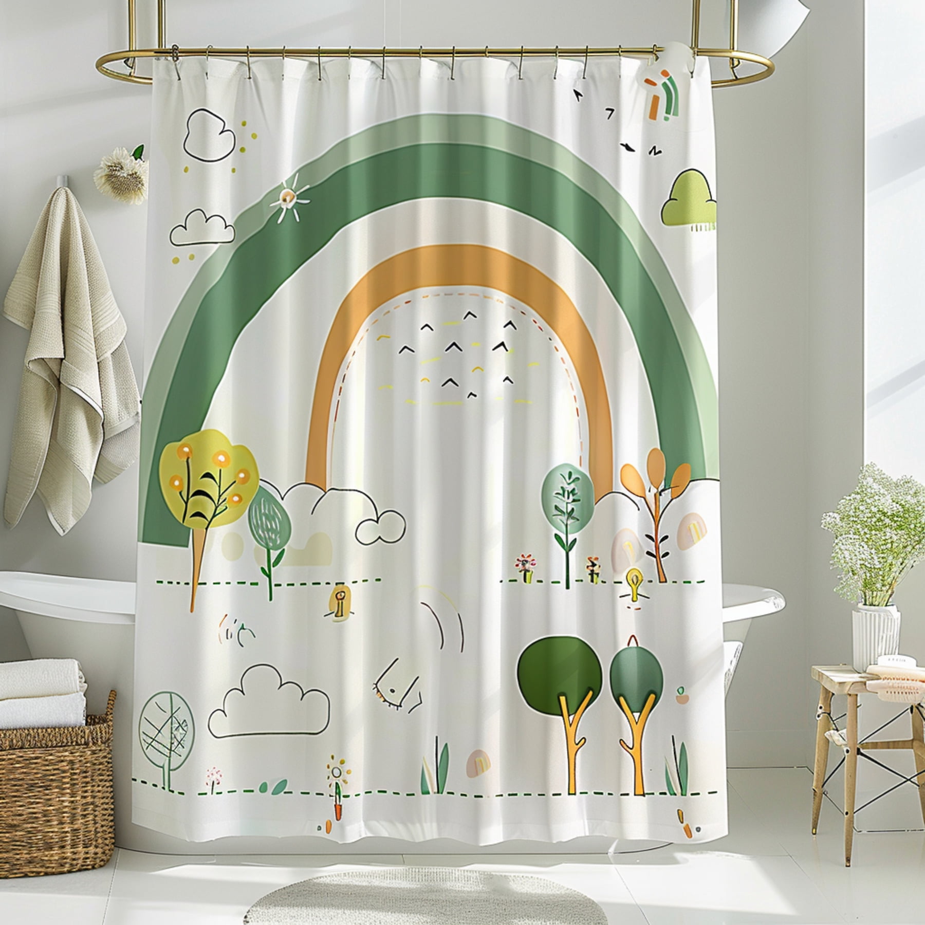 Whimsical Rainbow Cartoon Shower Curtain Transform Your Bathroom With