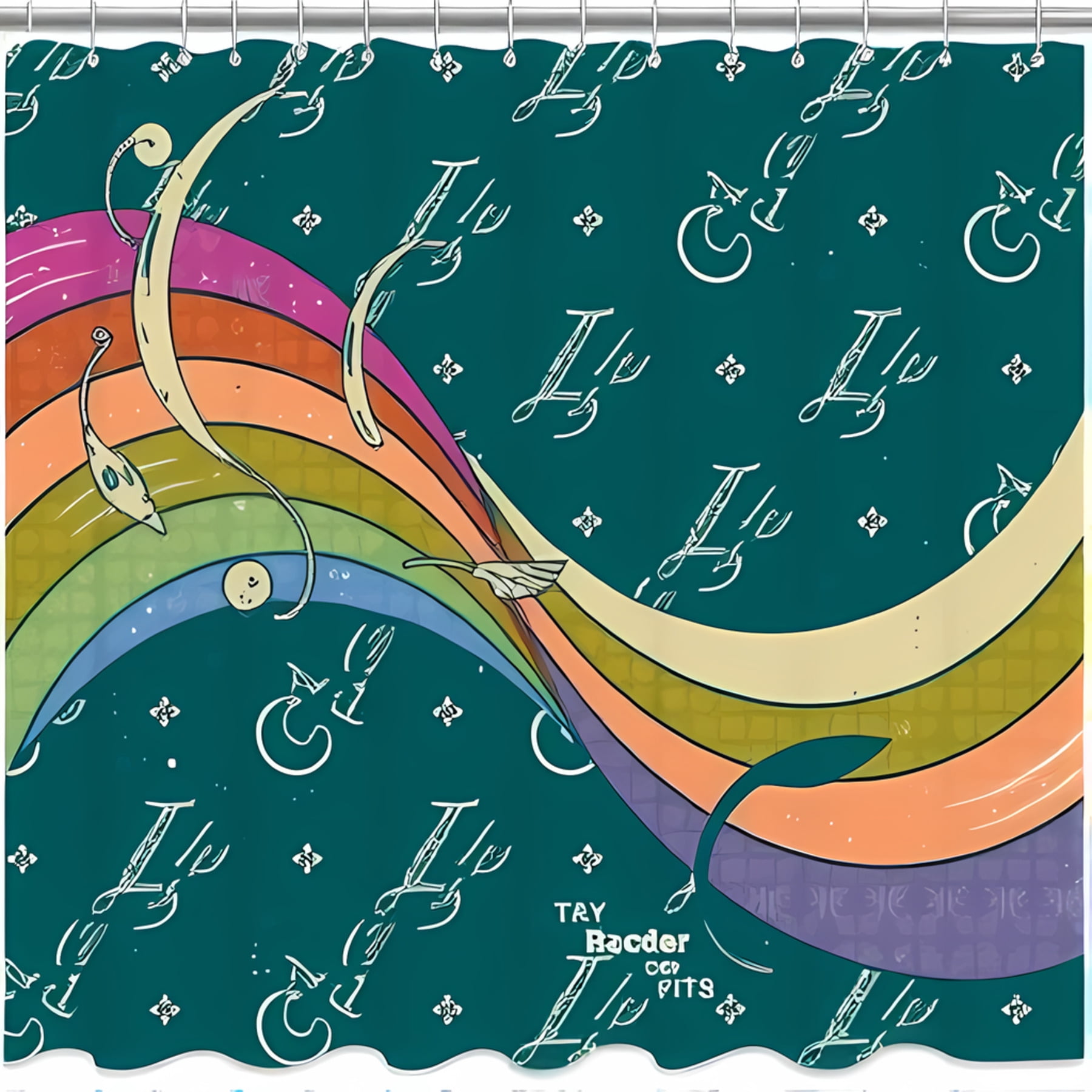 Whimsical Rainbow Shower Curtain with Pastel Bands and Musical Notes on ...