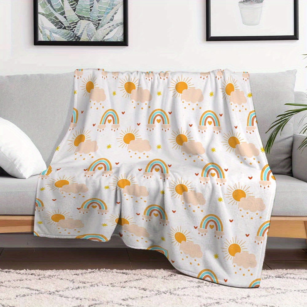Whimsical Rainbow & Sun Throw Blanket - Ultra-Soft Flannel, Colorful ...