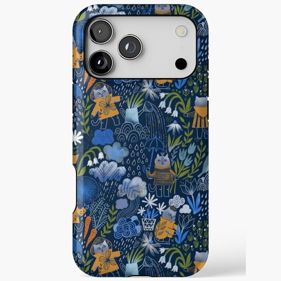 Whimsical Rainy Day Cat Pattern for iPhone Case 11 through 17 Pro Max ...