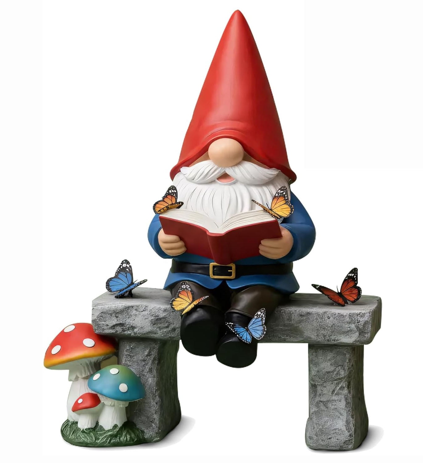 Whimsical Reading Time Gnome Figurine with Butterflies, Hand-Painted ...