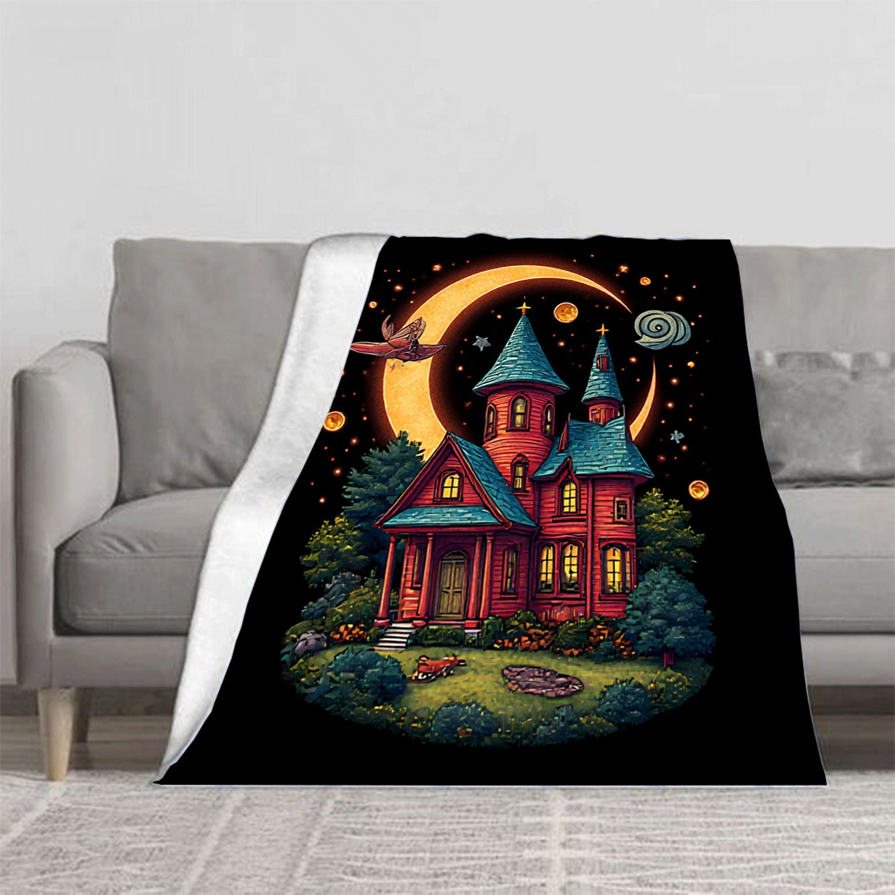 Whimsical Red - Roofed House Flannel Blanket - Soft Cozy and Warm for ...