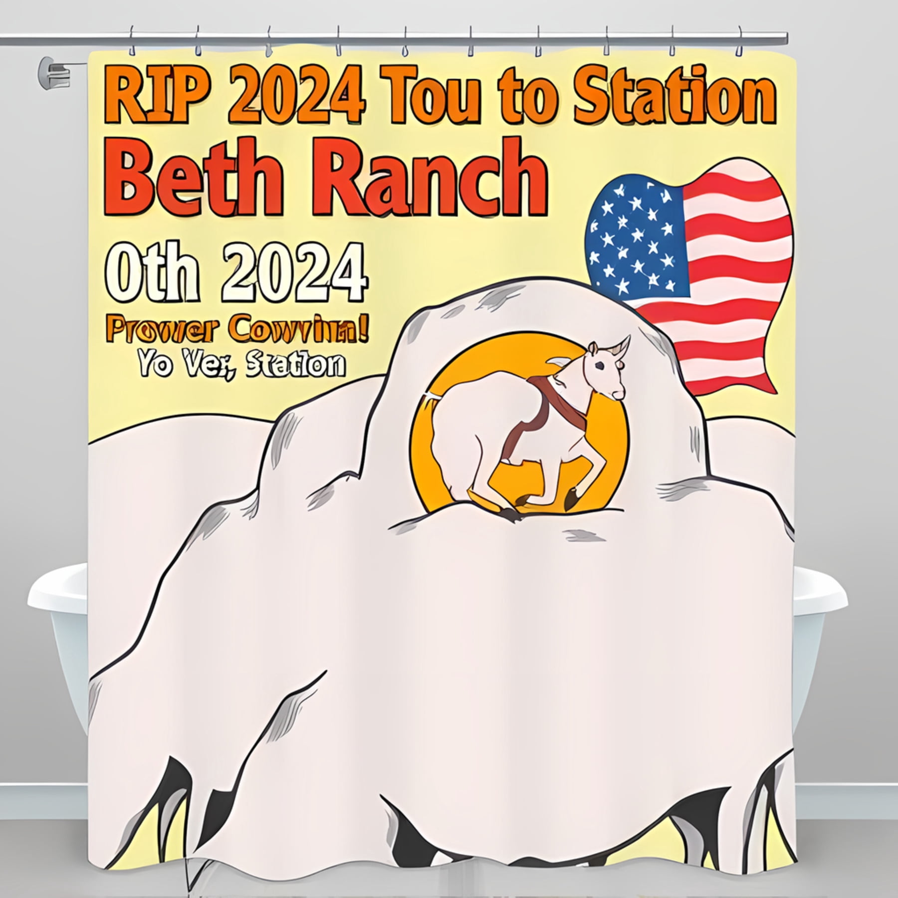 Whimsical Retro Shower Curtain with Goat Illustration & Bold 'RIP 2024 ...