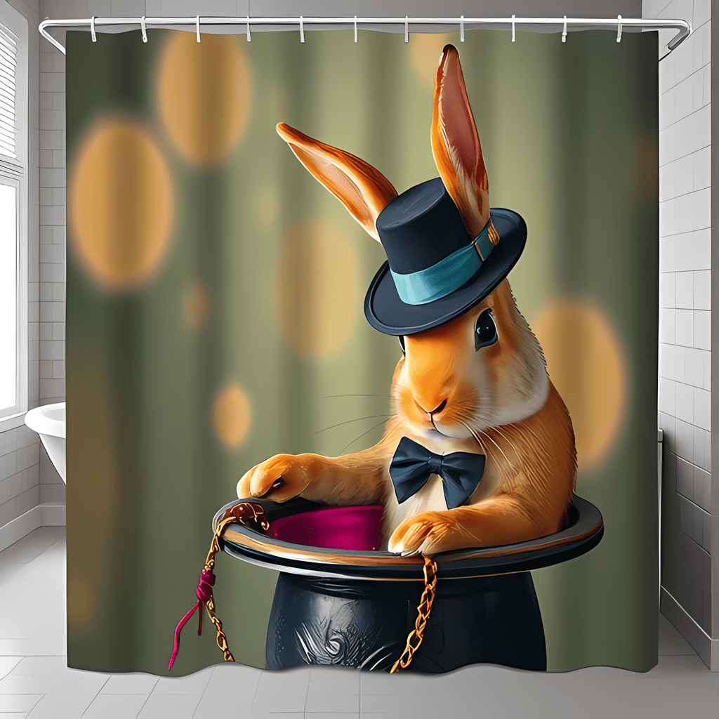 Whimsical Russet Rabbit Shower Curtain - Elegant Top Hat & Bow Tie ...