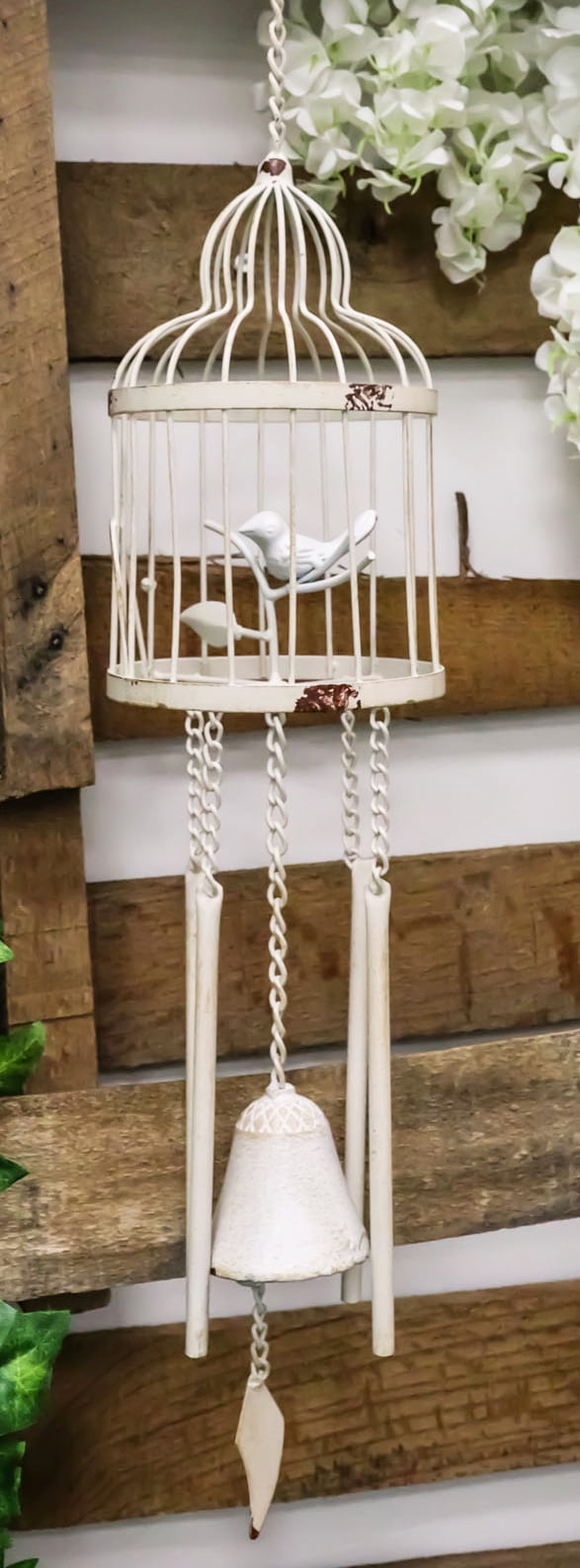 Whimsical Rustic White Bird Perching On Twig In Cage Aluminum Metal ...