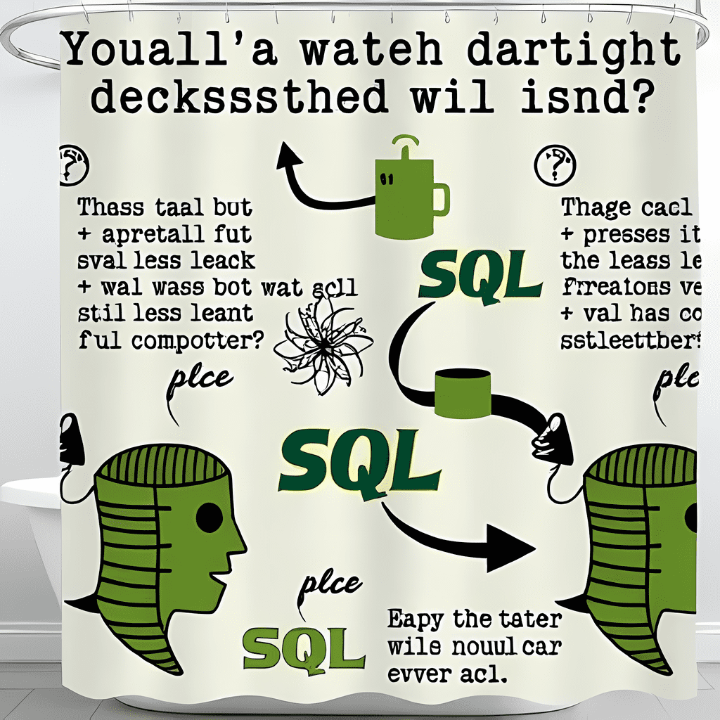 Whimsical SQL Programming Shower Curtain - Retro 1960s Design with Humorous Cartoon Graphics for ...