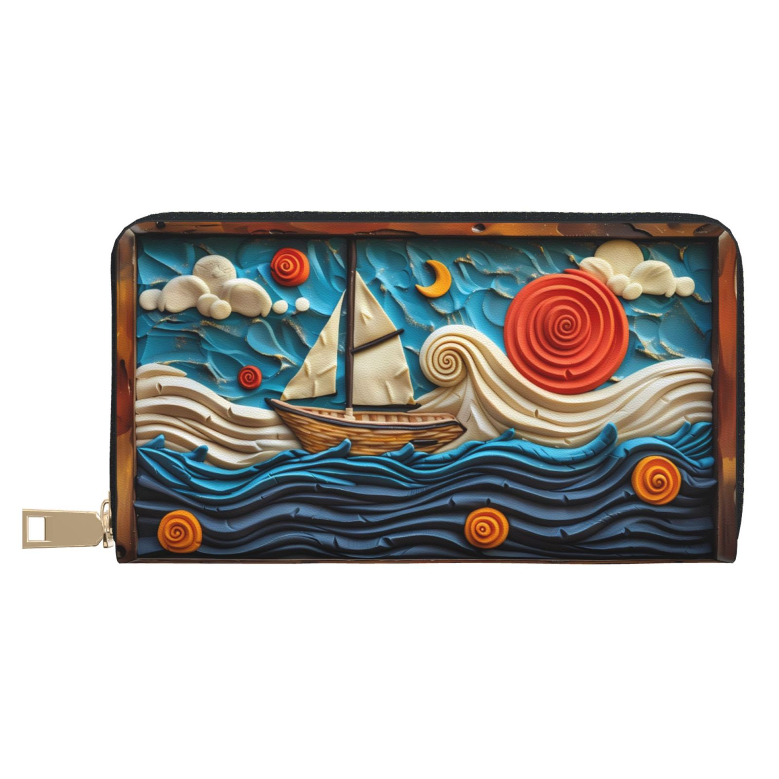 Whimsical Sailboat Ocean Art Wallet Women, Leather Bifold Multi Card ...