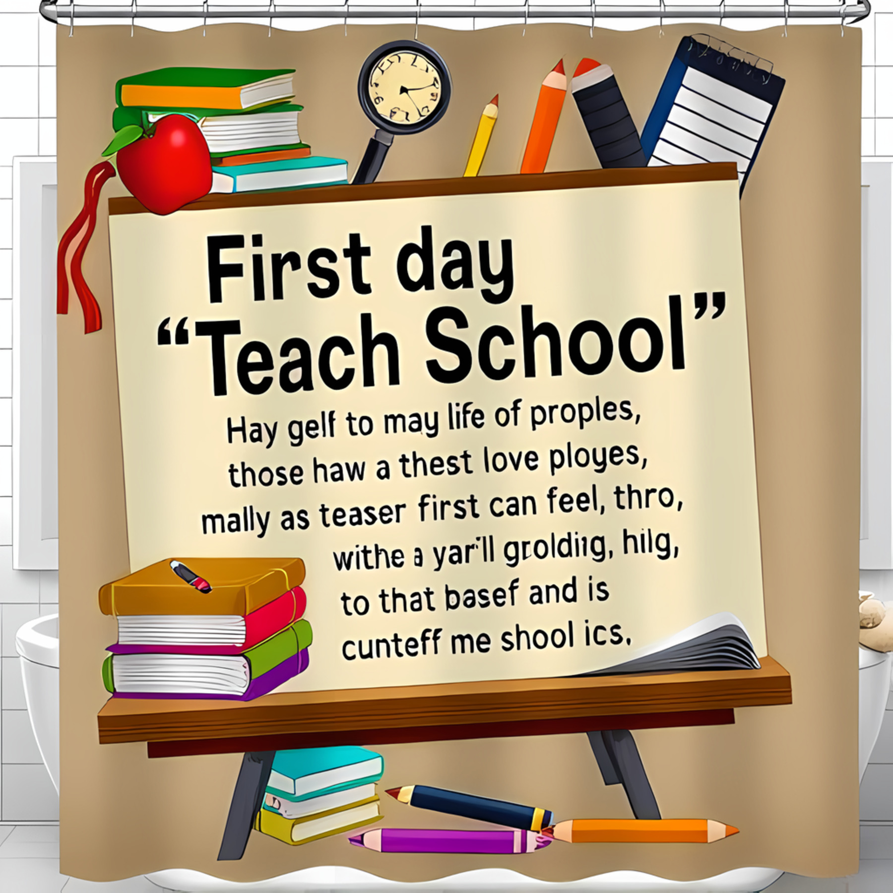 Whimsical School Supplies Shower Curtain with Design & Playful Poem ...
