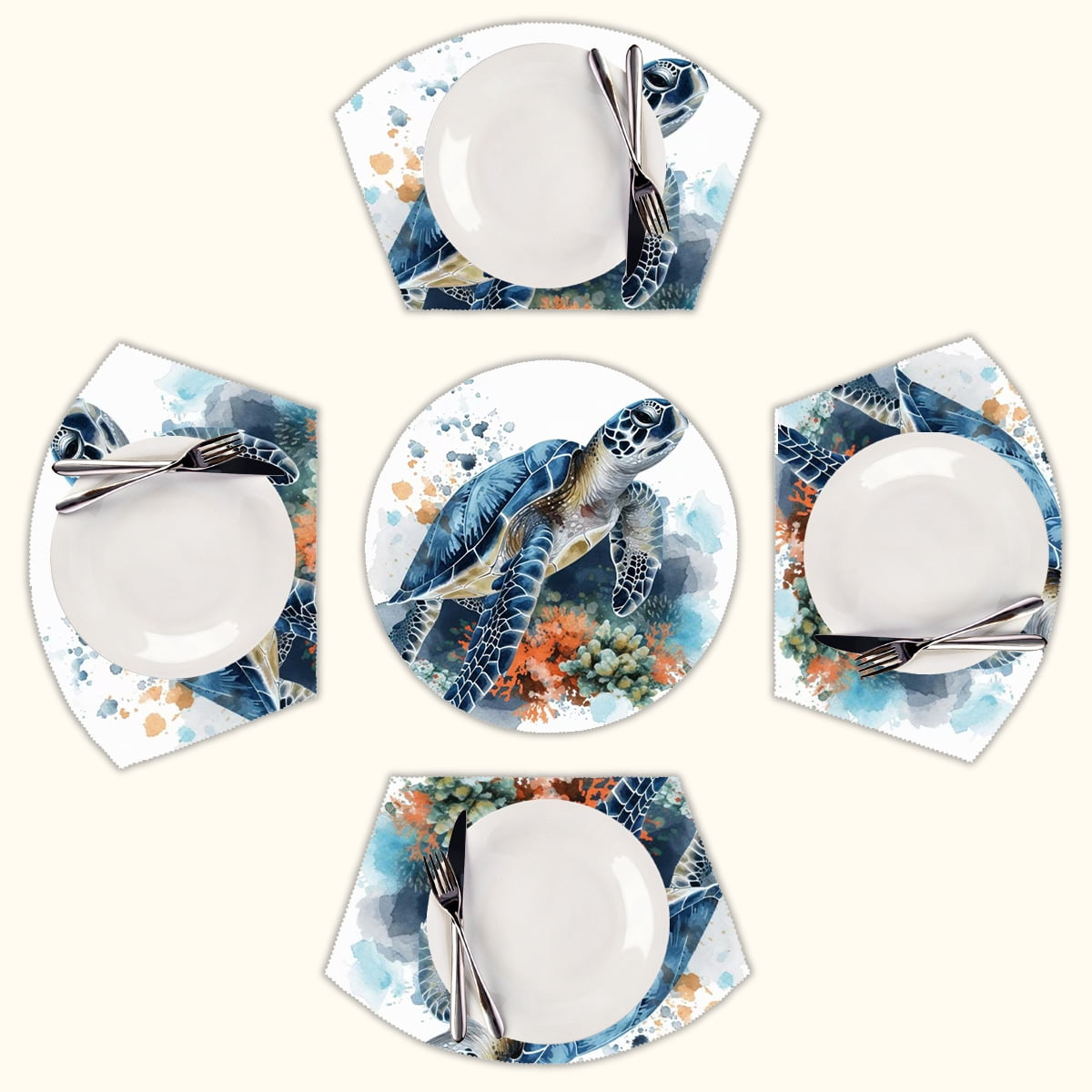Whimsical Sea Turtle Illustration for Childrens Round Table Placemats ...