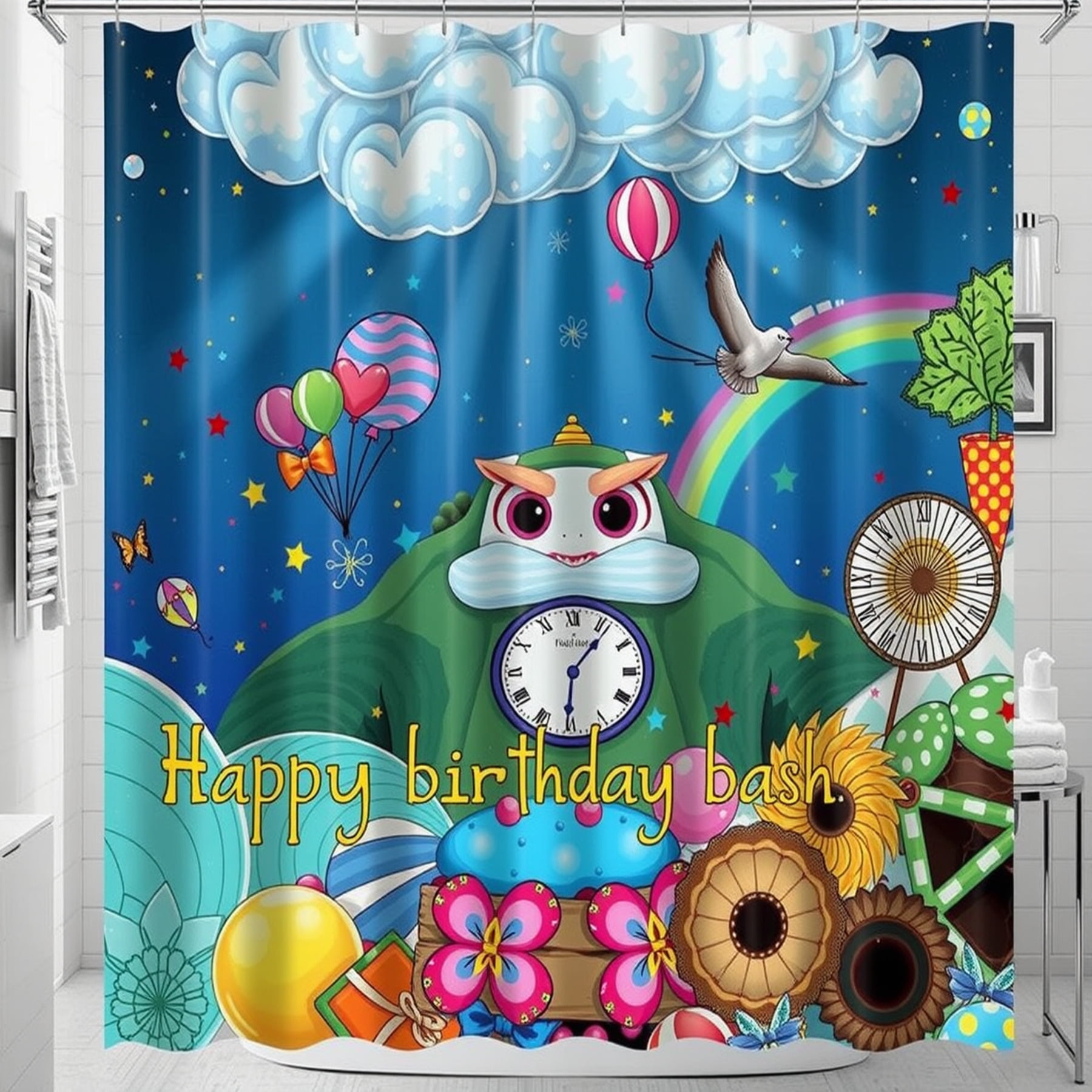 Whimsical Shower Curtain - Happy Birthday Bash Design Rainbow - Walmart.com