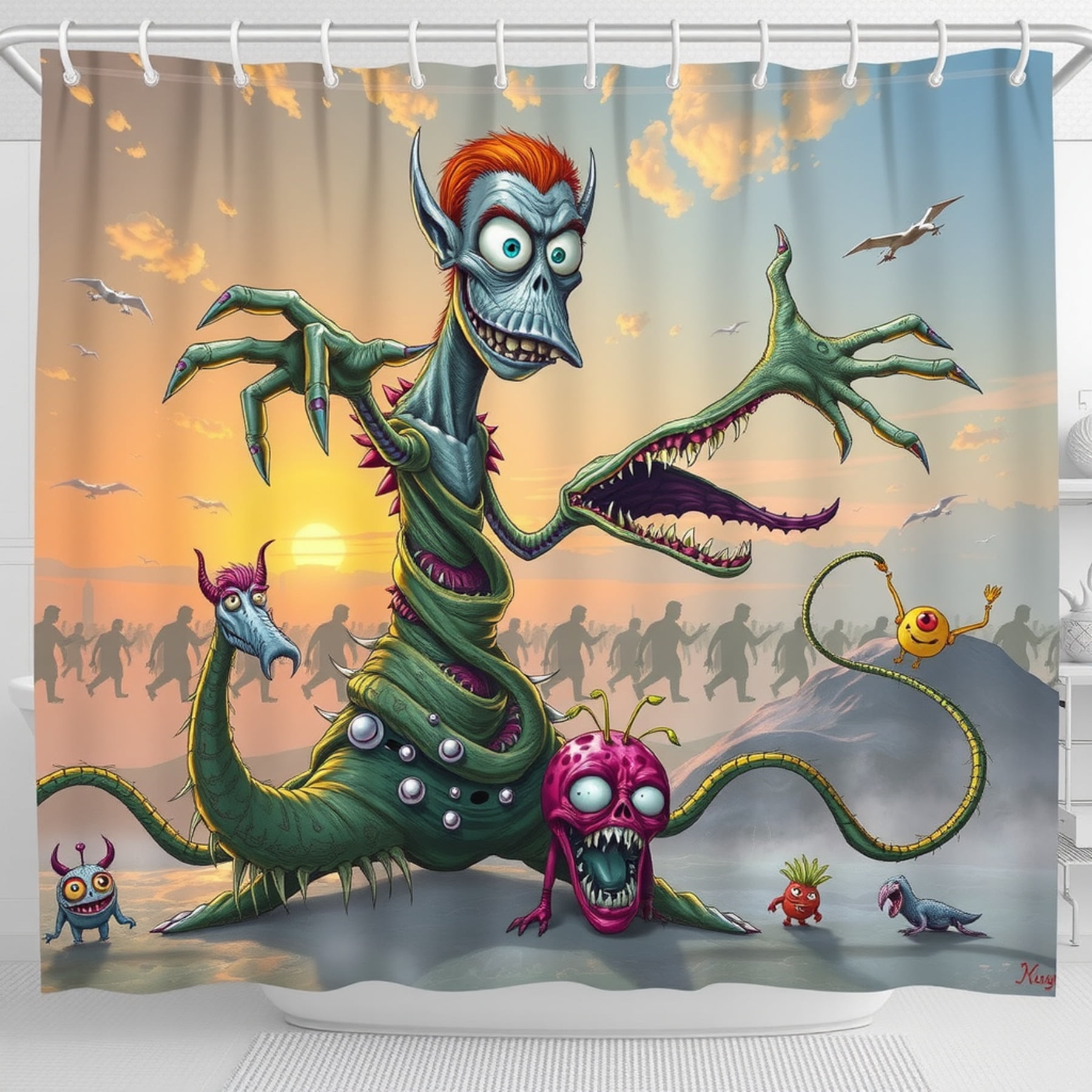 Whimsical Shower Curtain - Playful Horror Design with Serpentine ...