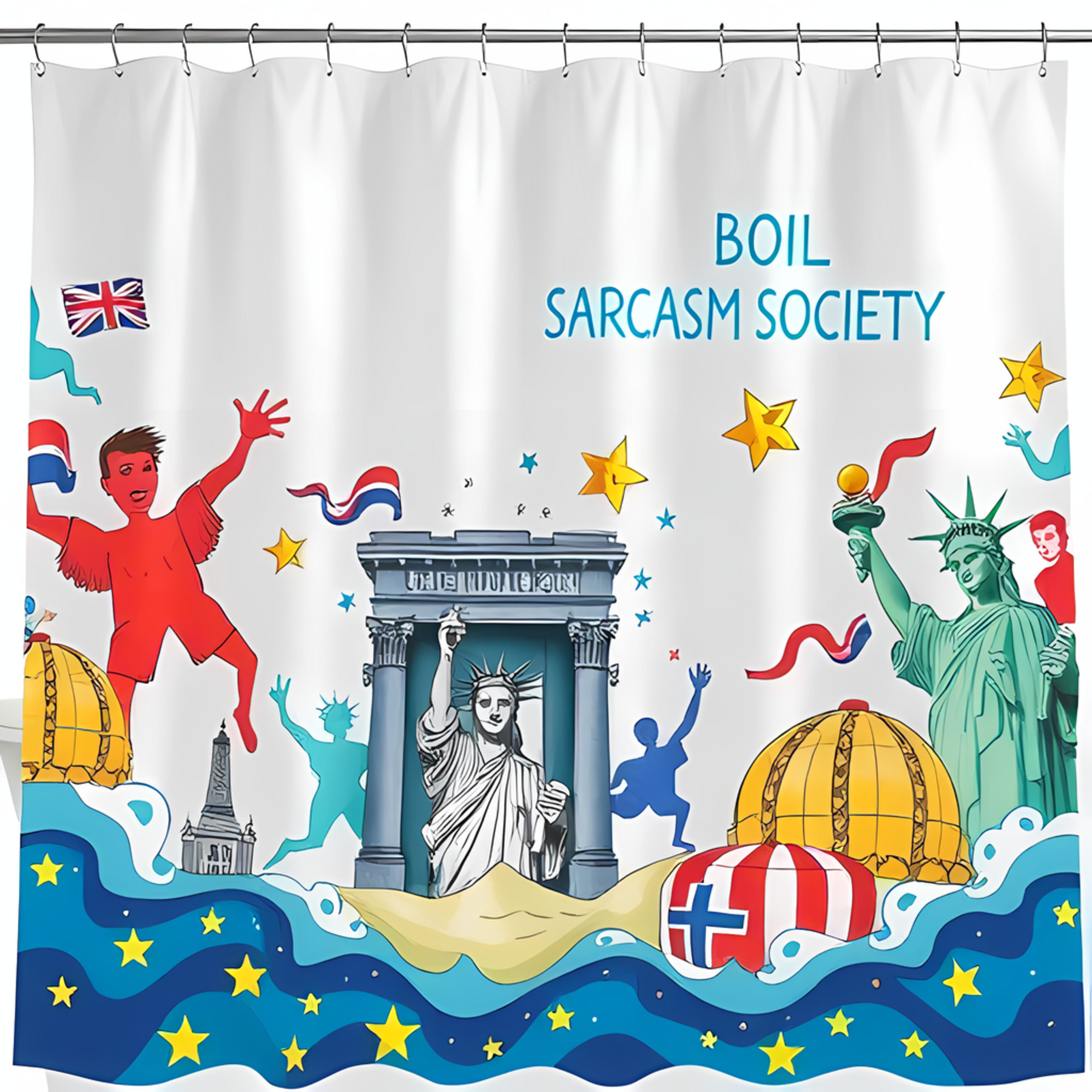 Whimsical Shower Curtain with Colorful Design Featuring Greek Temple ...