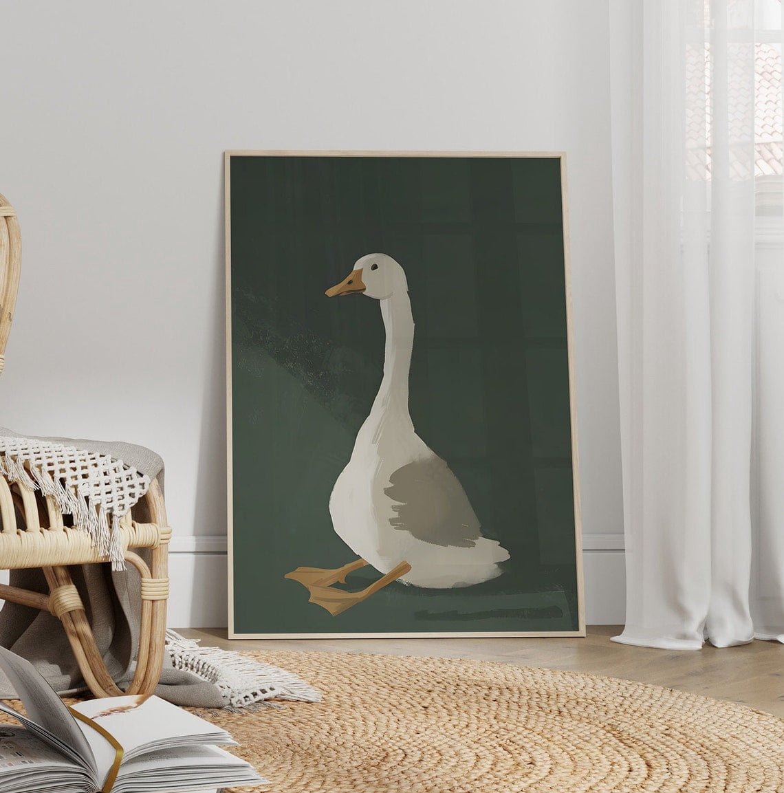 Whimsical Sitting Goose Or Poster Print, Goose Art Print, Animal Art ...