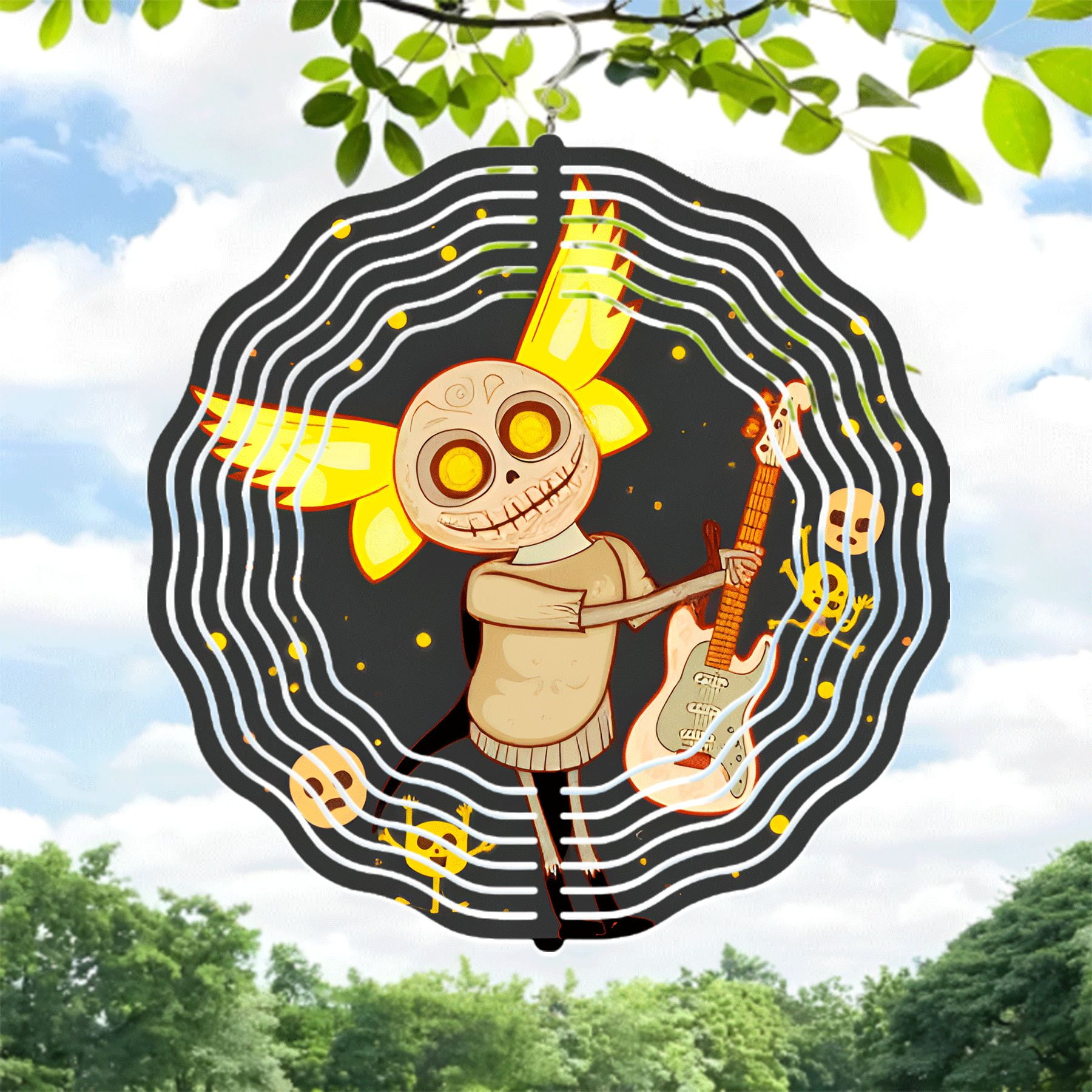 Whimsical Skeleton Wind Spinner & Chime - Cartoon Design with Glowing ...