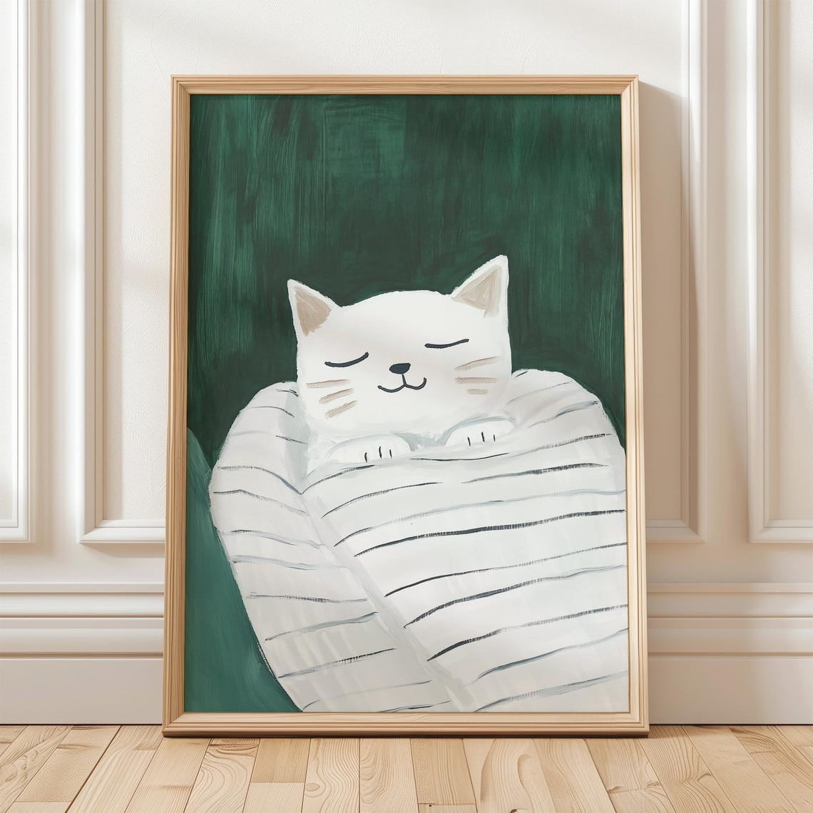 Whimsical Sleeping Cat Wall Art, Cozy Cat Art Print, Cute Pet Portrait ...