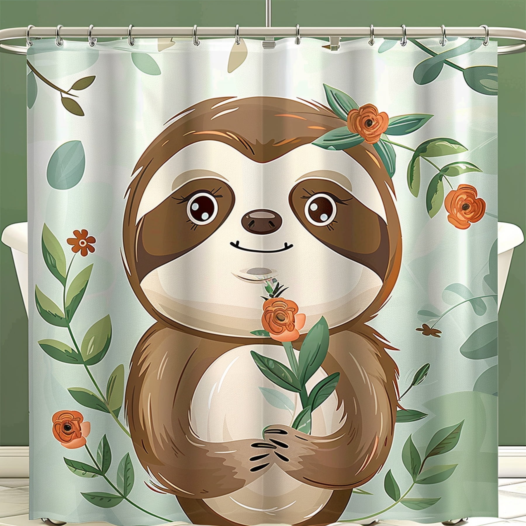 Whimsical Sloth And Floral Delight Shower Curtain Vector Design Printing