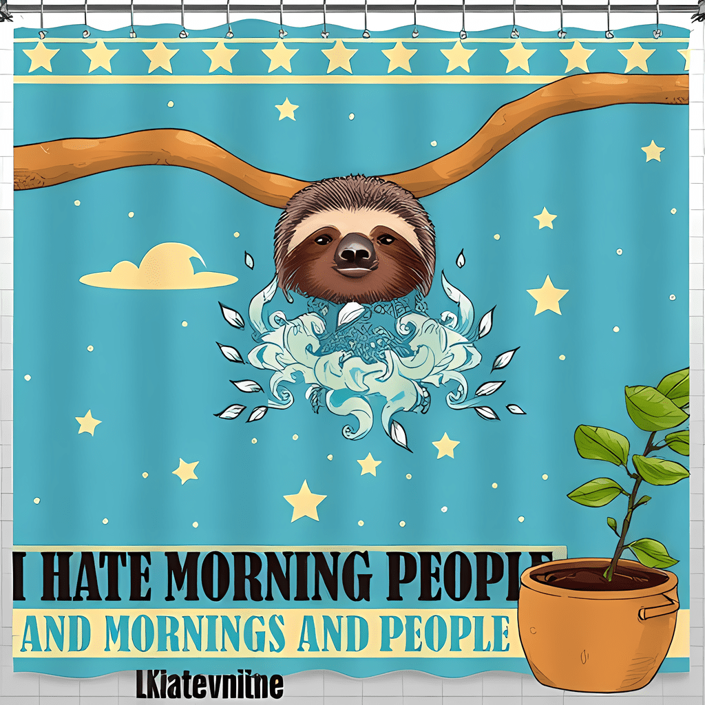 Whimsical Sloth Shower Curtain - "I HATE MORNING PEOPLE" - Teal ...